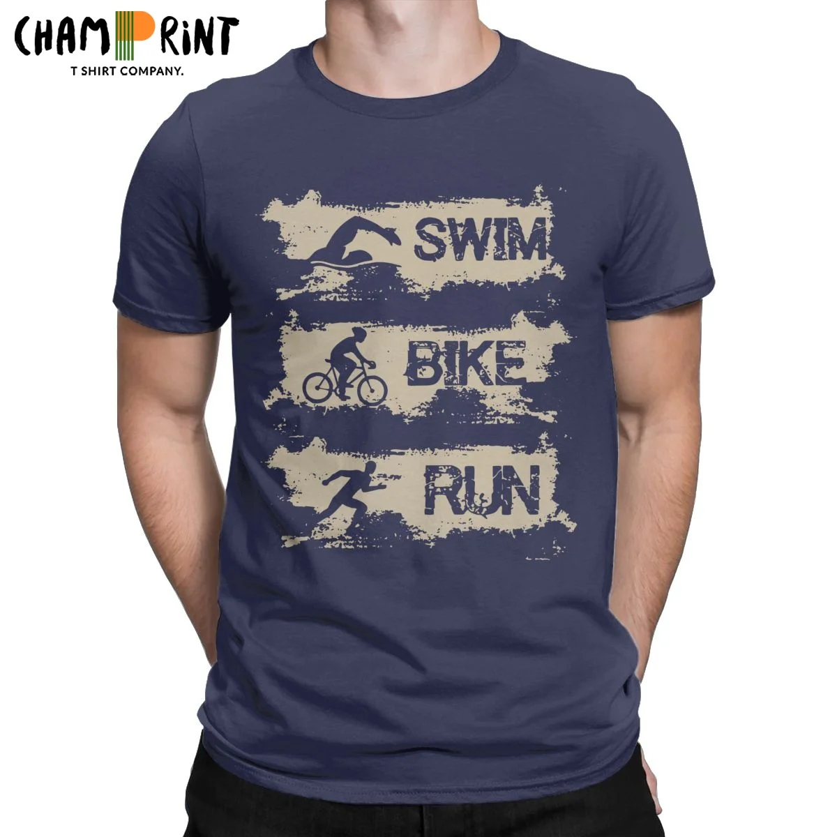 Triathlon masculino swim bike run triathlete t camisa de algodão puro ...