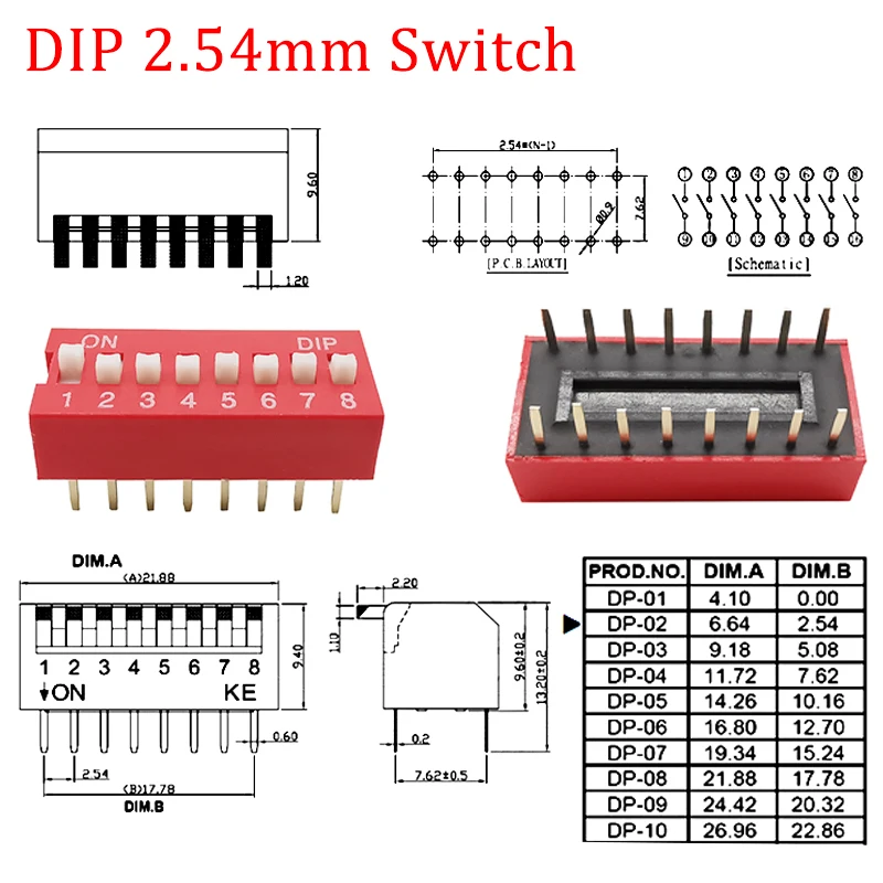 Slide Type Pin Dip Switch Datasheet Pole Red Color Pitch, 51% OFF