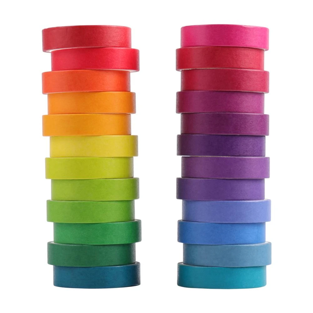 24pcs Rainbow Color Washi Tape Set 9mm 15mm Macaron Colors Adhesive ...