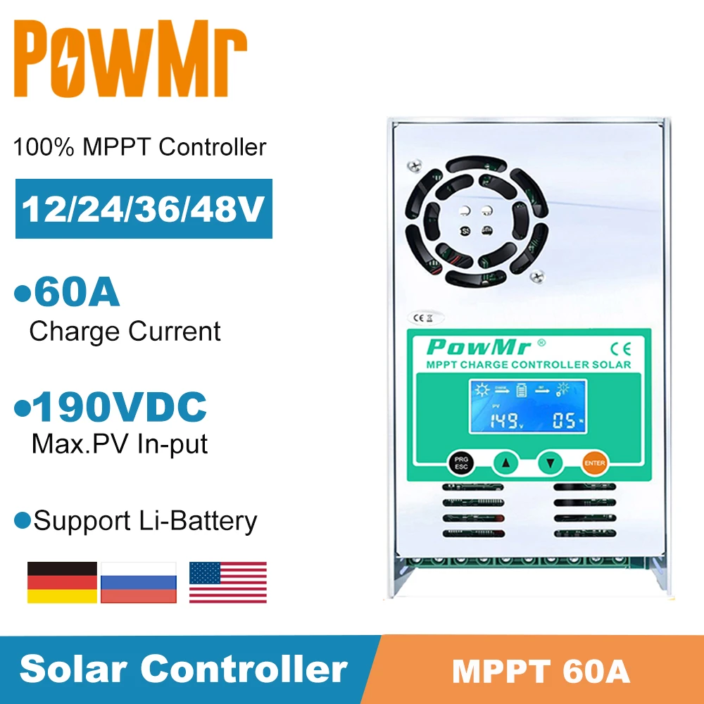 Powmr Mppt 60a Lcd Display Solar Charge Controller 12v 24v 36v 48v Auto Solar Panel Battery ...
