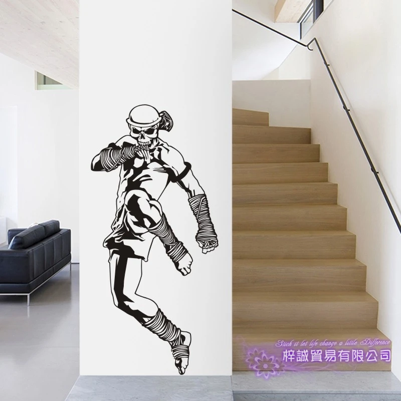 Skull Muay Thai Mma Wall Sticker Kick Decal Free Combat Posters Vinyl ...