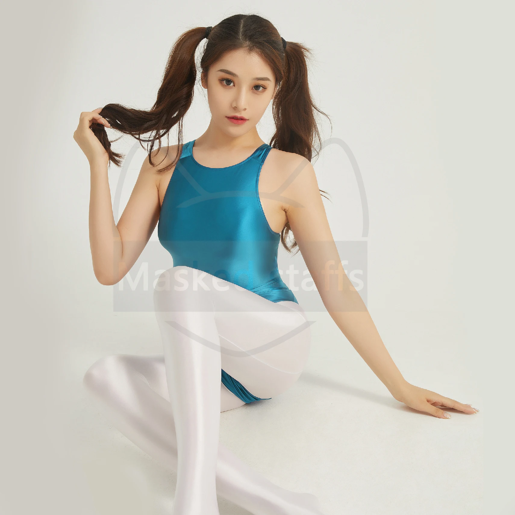 Masked staffs satin glossy swimsuit Body Suits One piece Swimsuit Shiny ...