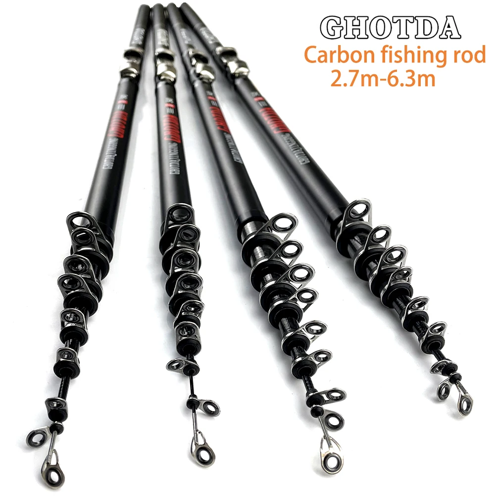 Black Rock Rod 2.7M 3.6M 4.5M 5.4M 6.3M Fishing Rod Tough Carbon Fiber ...