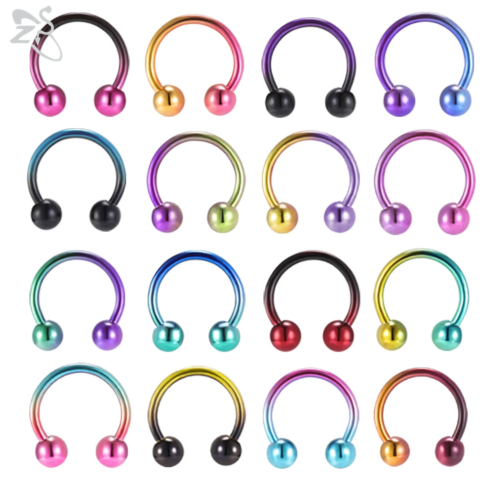 ZS 1 PC 17 Colors Nose Rings 16G Horseshoe Nose Piercing Mixed Color ...