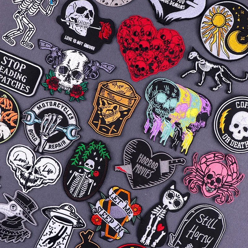 Skull Skeleton Embroidered Patches For Clothing Thermoadhesive Patches ...