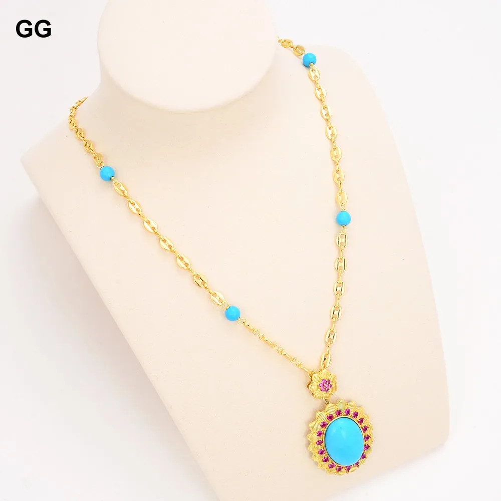 GuaiGuai-Jewelry-Blue-Round-Turquoises-Gold-Color-Plated-Chain-Blue ...