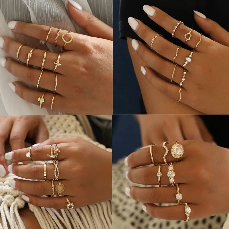 DIEZI-Vintage-Bohemian-Heart-Pineapple-Round-Wave-Knuckle-Joint-Rings ...