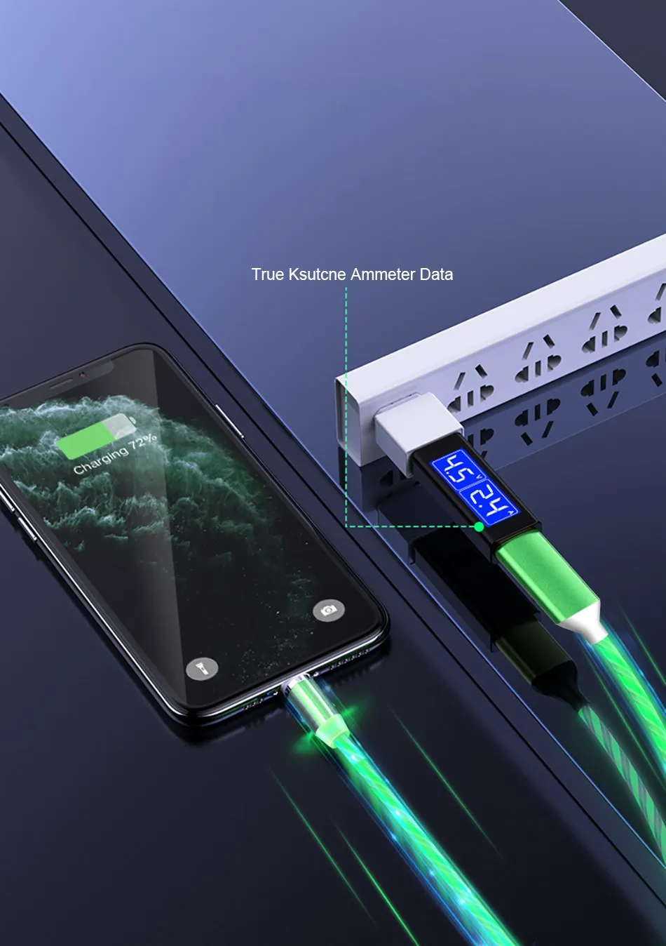 Câble téléphone,câble magnétique LED USB type-c-Micro-USB-8 broches,cordon de chargeur lumineux ...