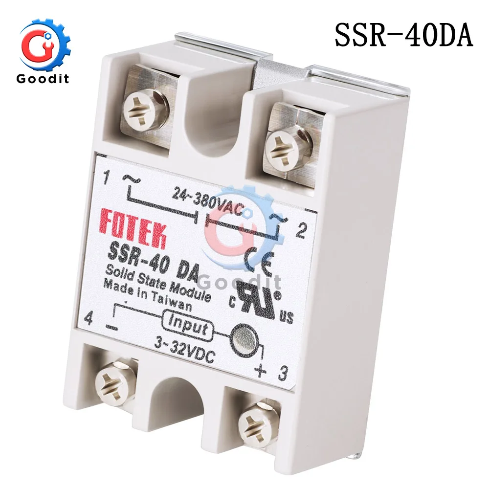 Solid State Relay SSR-40DA 40A Single Phase Semi-Conductor Relay Input 3-32V DC Output 24-380V ...