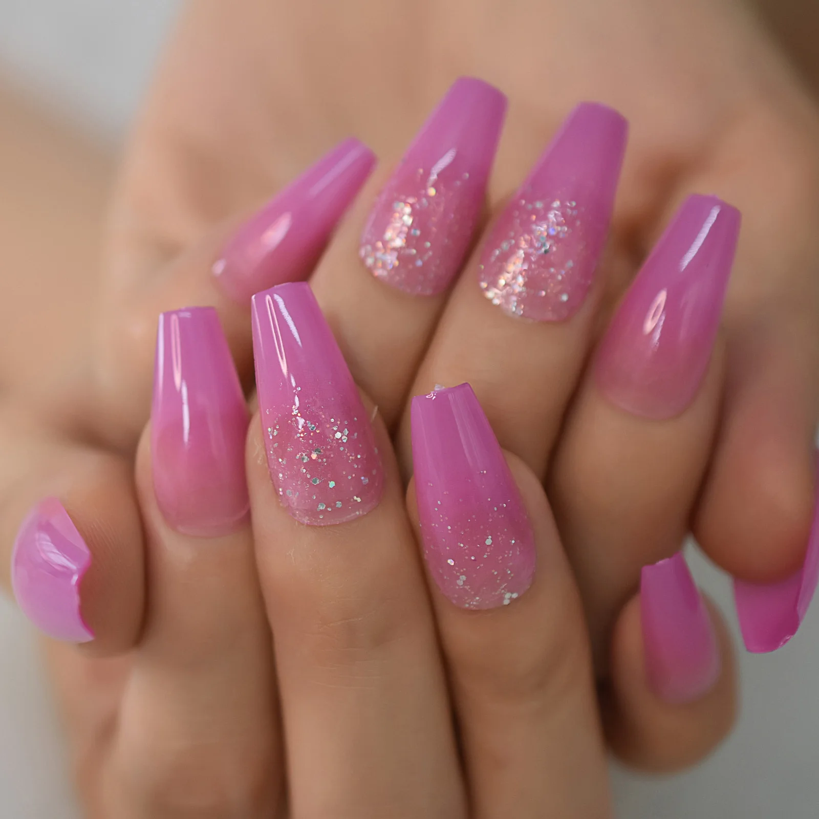 Pink Glitter Tip Nails