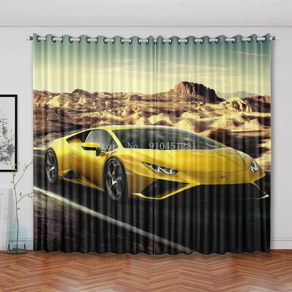 Racing Car Window Curtains 2 Panels Kart Motorcycle Window Treatments ...