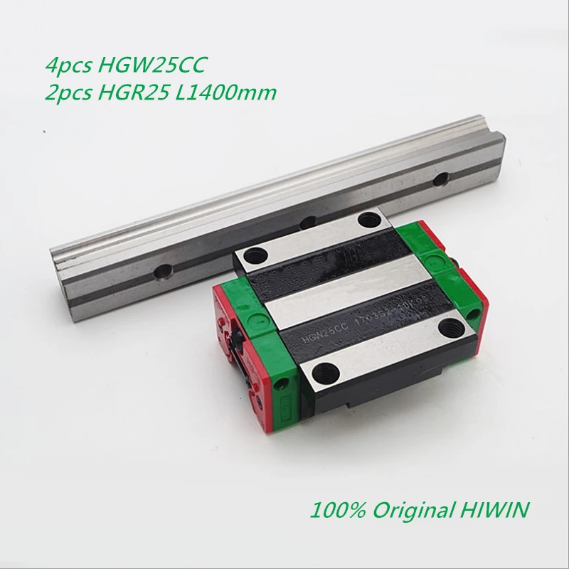 4pcs Original Hiwin Hgw25cc Linear Flanged Carriage Block + 2pcs Linear Guide Hgr25-l1400mm Rail ...