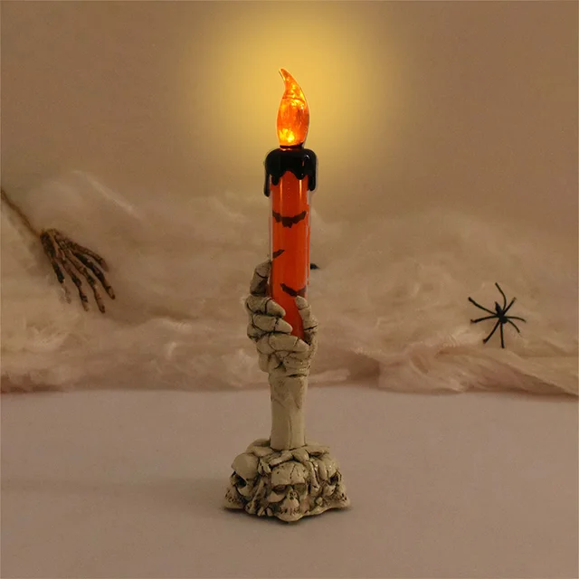 Halloween Skull Led Candle Light Skeleton Handheld Bat Candlestick ...