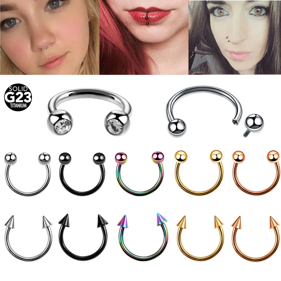1Pc G23 Titanium Horseshoe Nose Ring Internal Thread Circular Septum ...