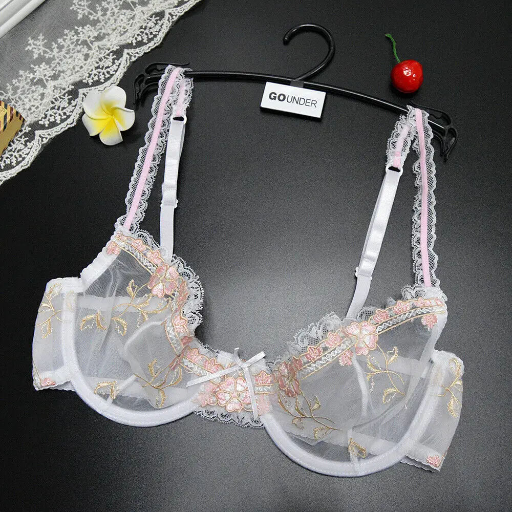 YBCG-Floral-Sexy-Bra-See-Through-Ultra-Thin-Lace-Lingerie-Mesh-Hollow ...
