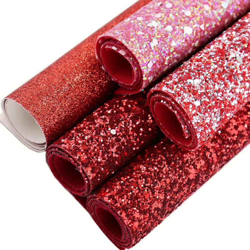 30X134cm Plain Solid Pure Red Chunky Fine Glitter Fabric With Soft ...