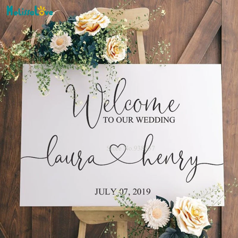 Welcome-To-Our-Wedding-Sign-Heart-Design-Decal-Wedding-Reception-Party ...