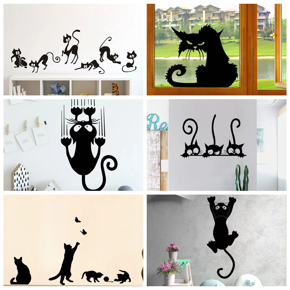 Crazy Cat Catching Mouse Vinyl Wall Sticker For Living Room Decor Wall ...
