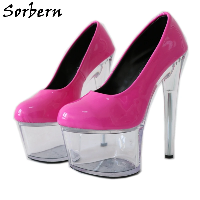 Sorbern 캔디 핑크 17cm 펌프 폴 댄스 스트리퍼 힐 여성 신발 펌프 노란색 투명 Perspex 발 뒤꿈치 플랫폼 펌프