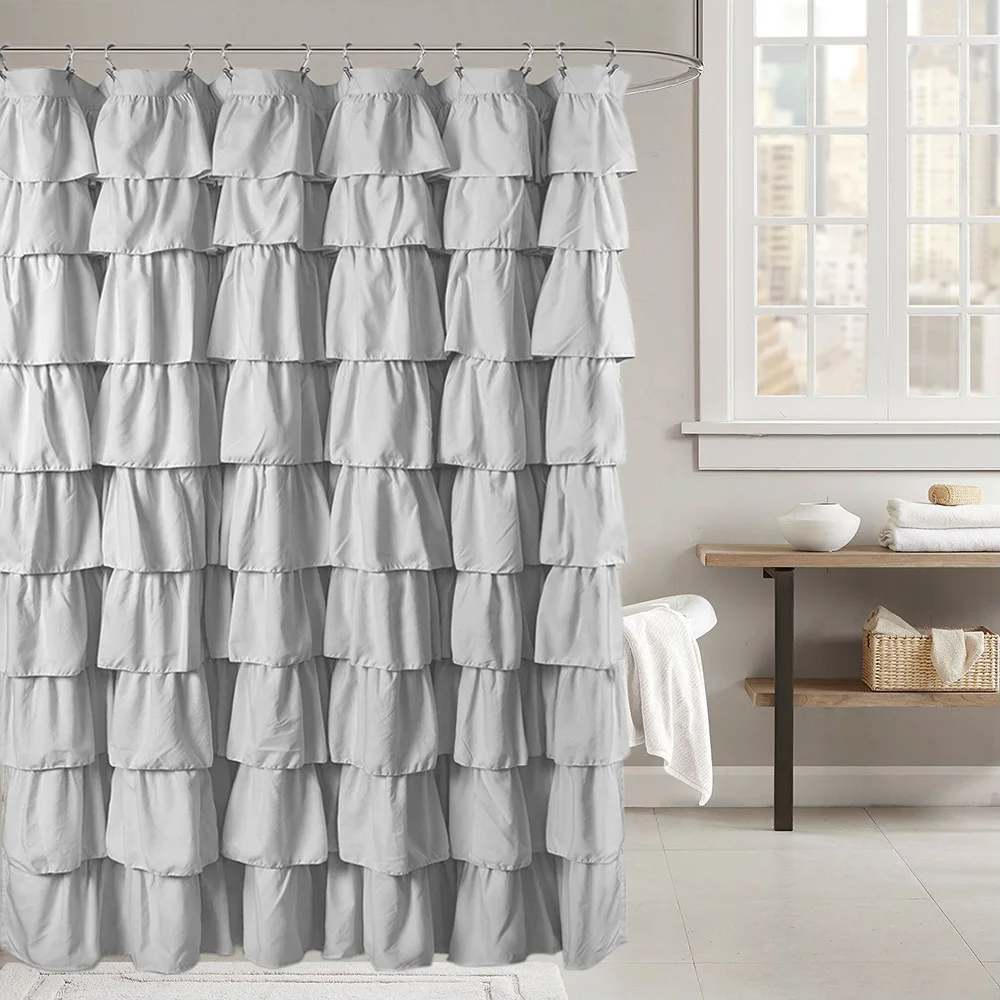 Grey Ruffle Shower Curtain