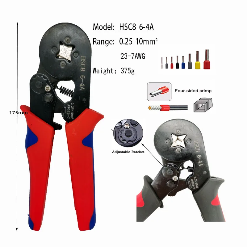 Pince outil,Outil de sertissage de bornes tubulaires HSC8 6-4 pince électrique manuelle 0.25 ...