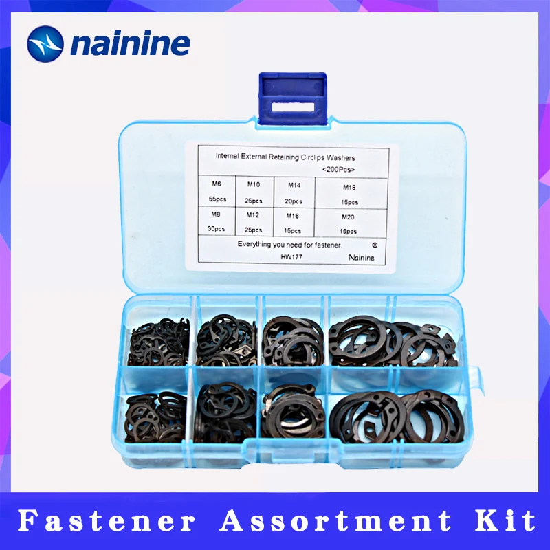 200pcs M6-m20 Internal External Retaining Circlips C-clip Washers Snap ...