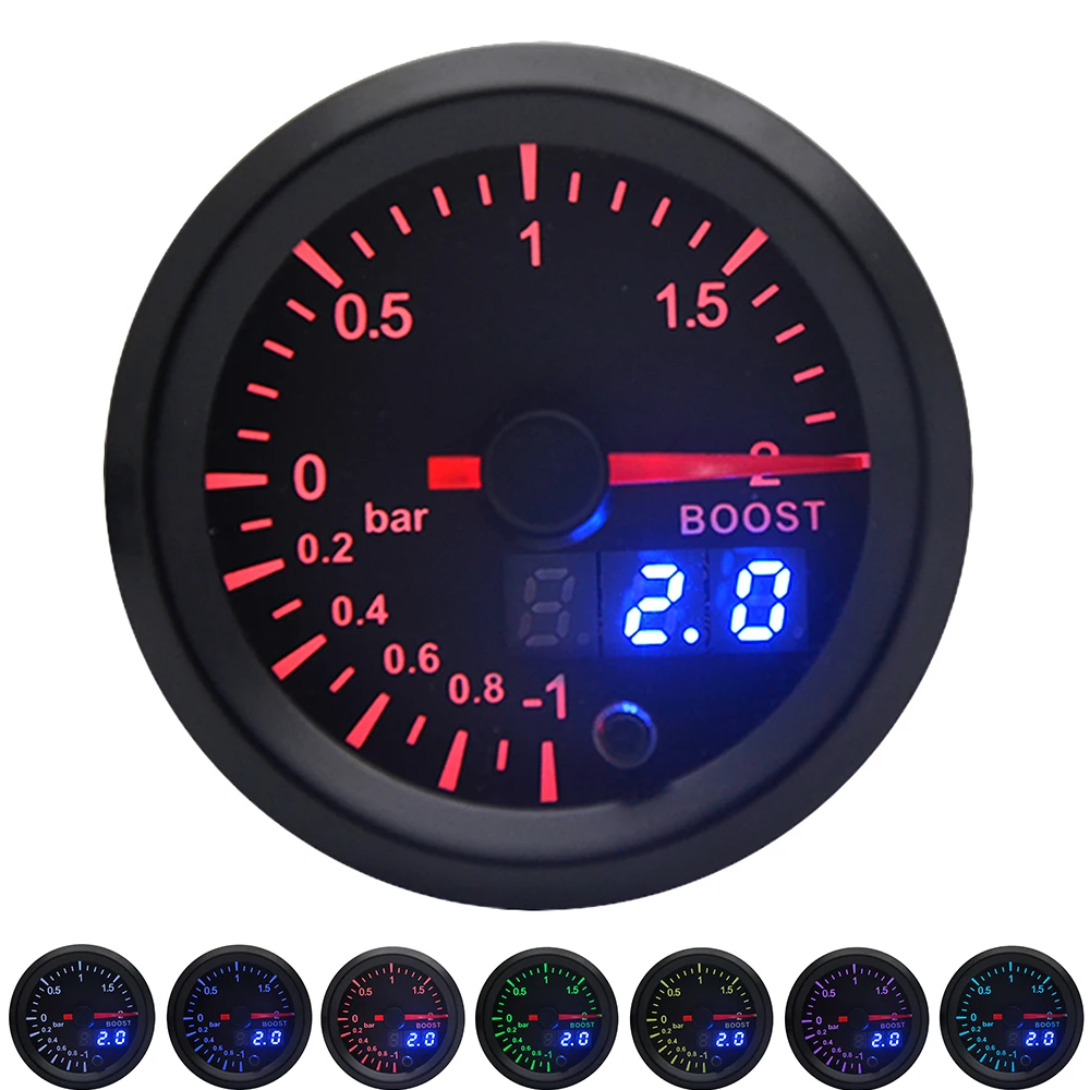 2" 52mm 7 Colors LED Car Auto Turbo Boost Gauge BAR Meter Analog ...