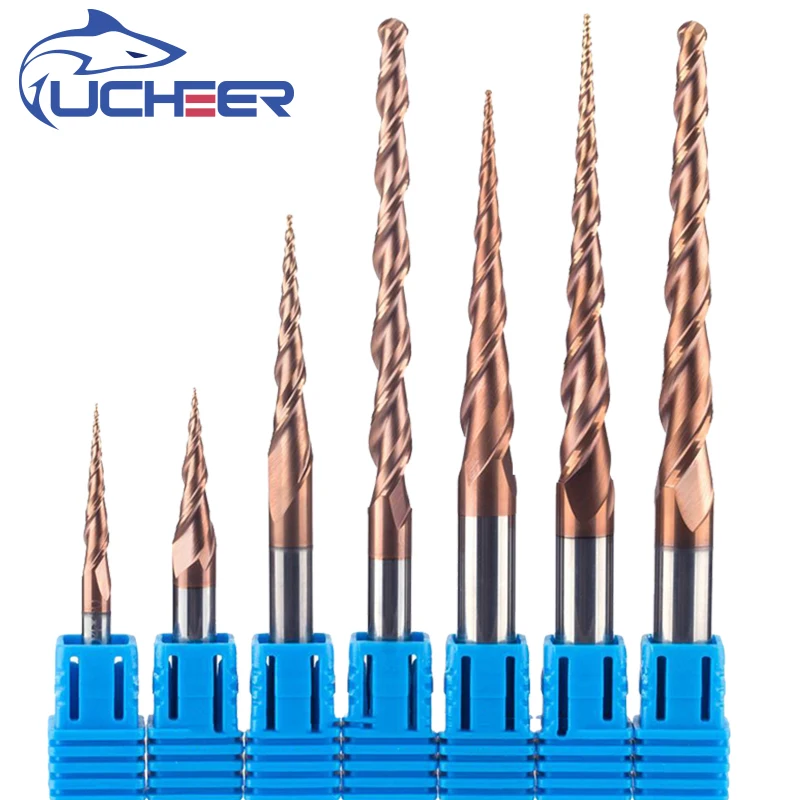 UCHEER 4/6mm Taper Ball Nose End Mill Spiral Router Bit Solid Carbide ...
