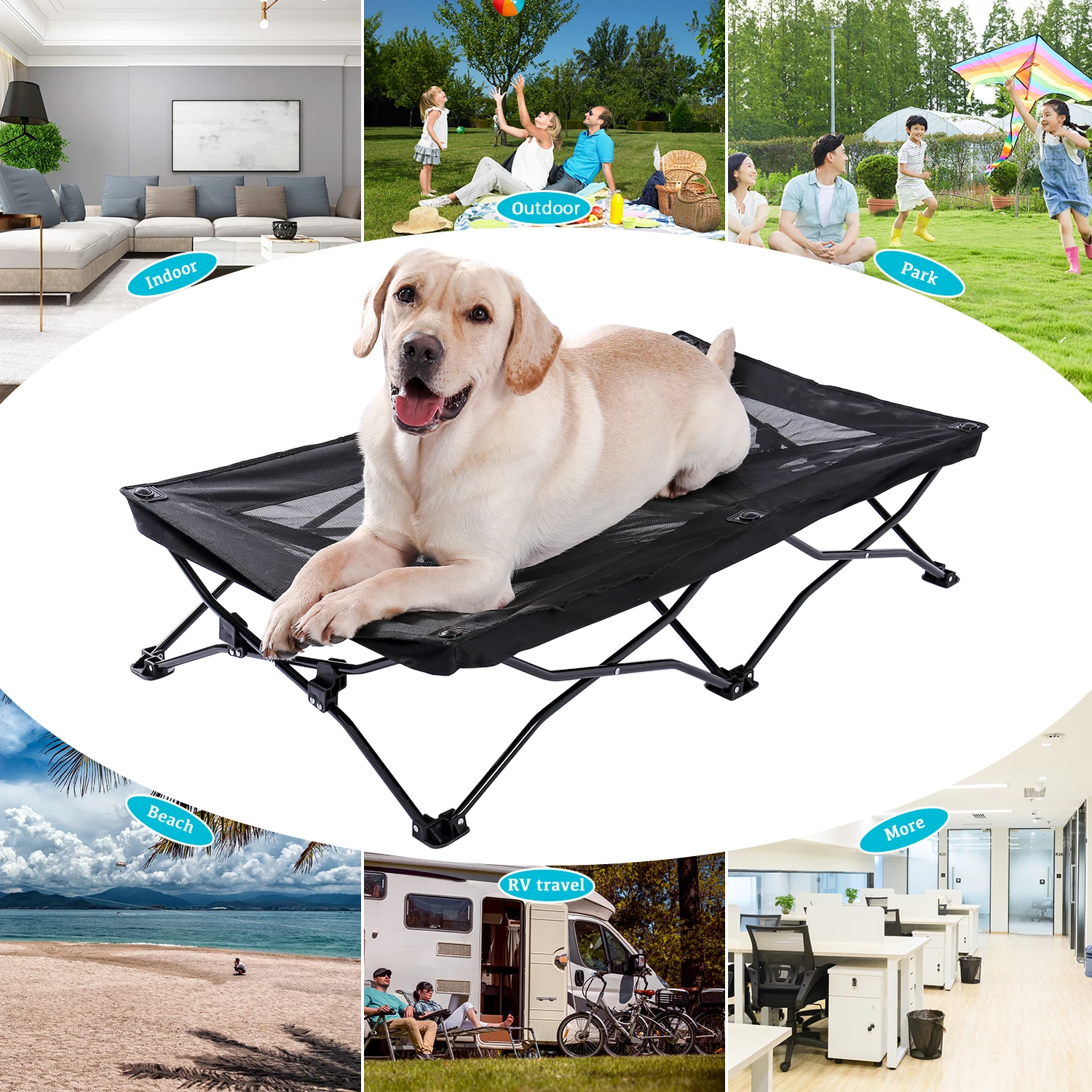 Large-Elevated-Folding-Pet-Bed-Collapsible-Cot-Travel-Portable ...