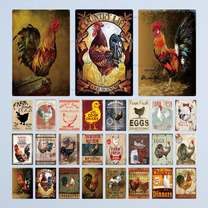 Chicken Rooster Home Decor | Metal Chicken Tin Sign | Metal Sign ...