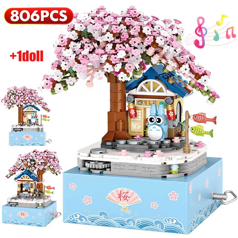 Mini Cherry Blossoms Rotating Music Box Building Blocks City Friends ...