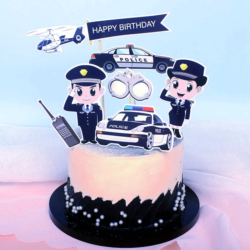 7pcs Happy Birthday Party Cake Topper Picks Decoration Hero Policemen ...