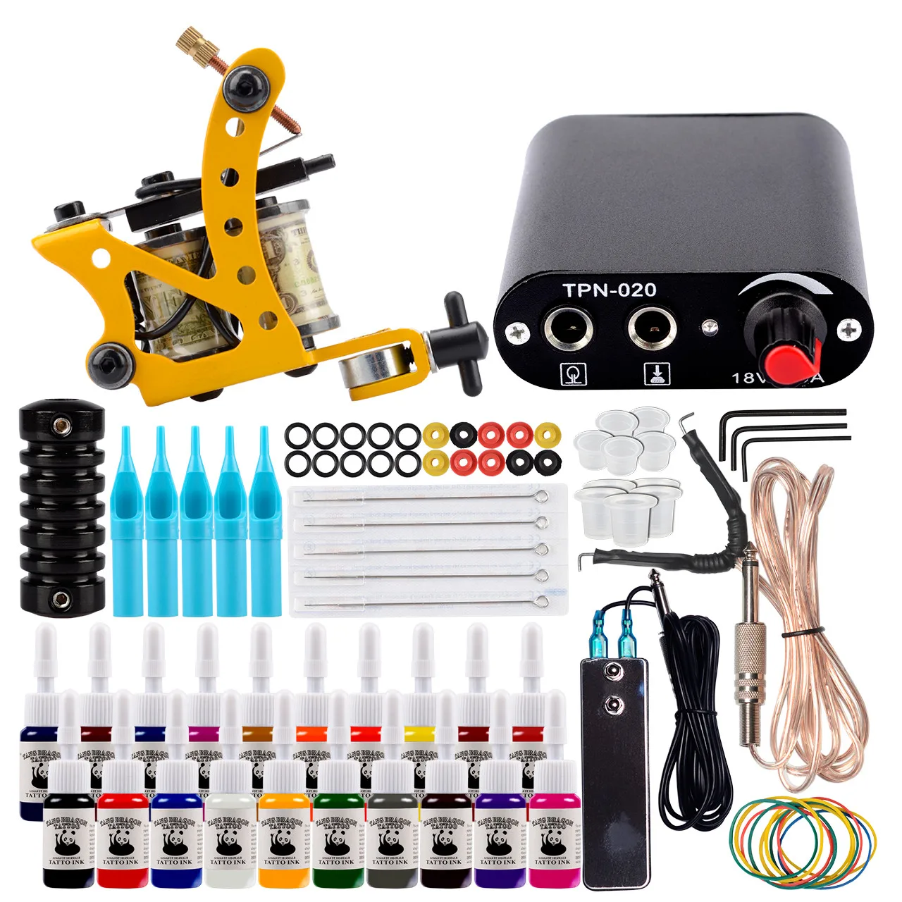 Tattoo Kit Complete Tattoo Machine Set Power Supply Black Inks Pigment ...