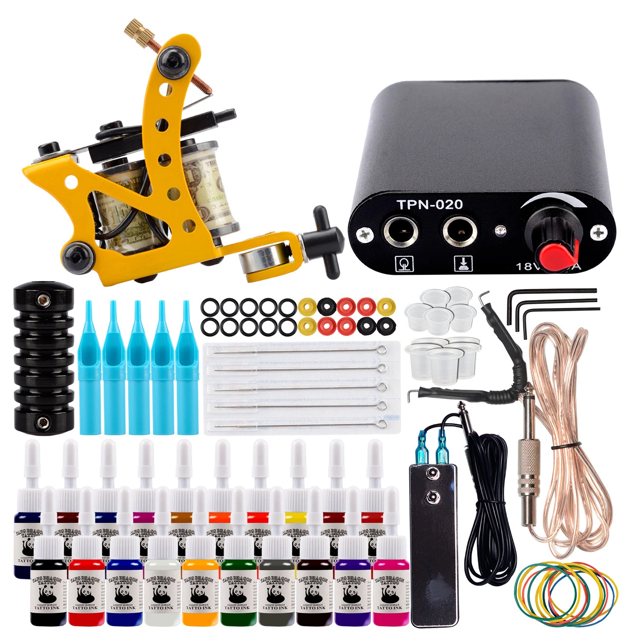 Tattoo Kit Complete Tattoo Machine Set Power Supply Black Inks Pigment ...