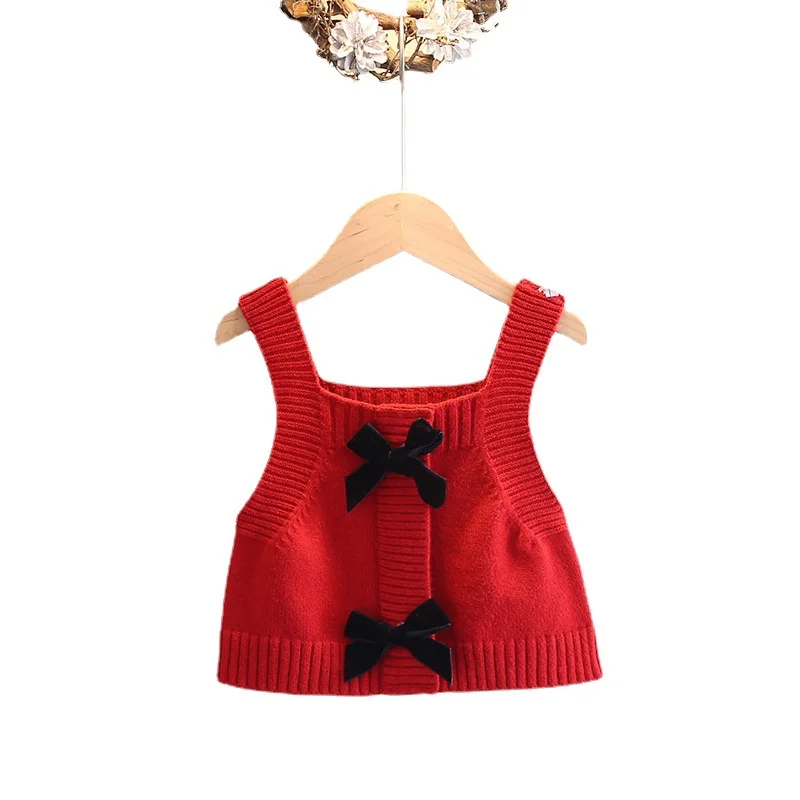 New Style Kids Girls Pullover Knitted Vest Coat Cute Bow Baby Girls ...