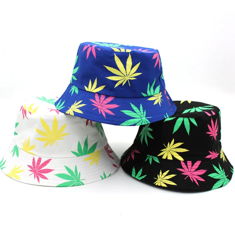 Men Women Maple Leaf Bucket Hat Hip Hop Fisherman Panama Hats ...