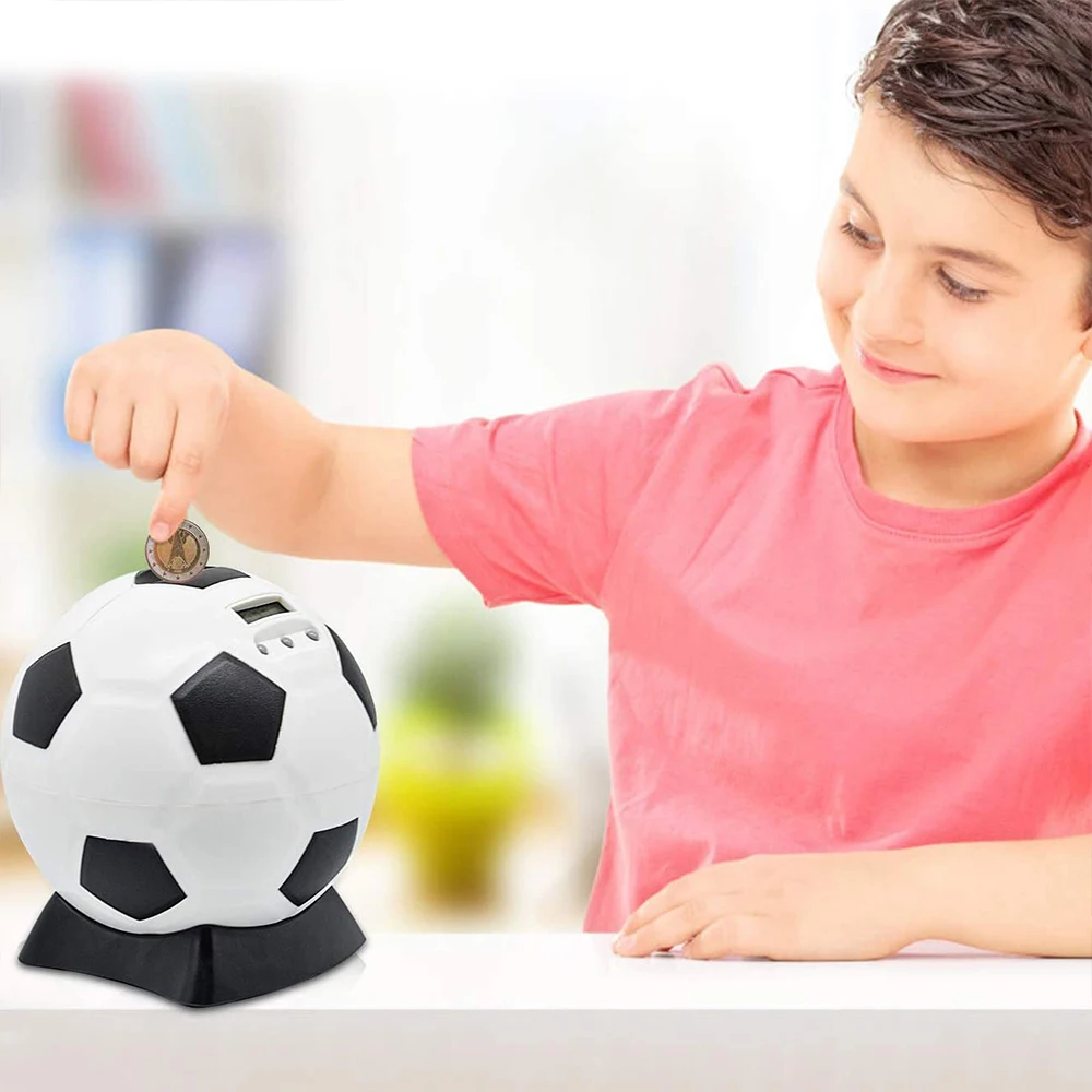 Soccer Shape Piggy Bank Black And White Football Counter Piggy Bank ...