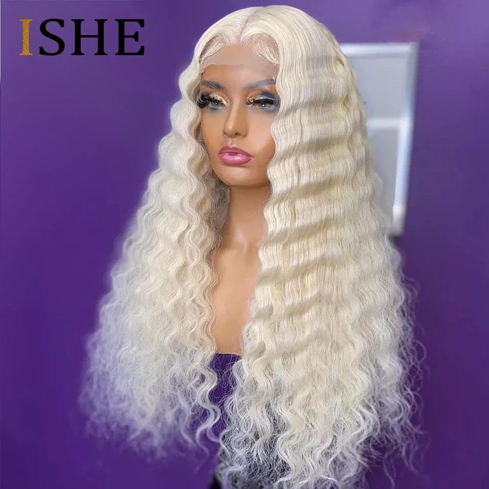 30 Inch 613 Blonde Hd T Part Lace Wig Blue Colored Deep Wave Human Hair ...