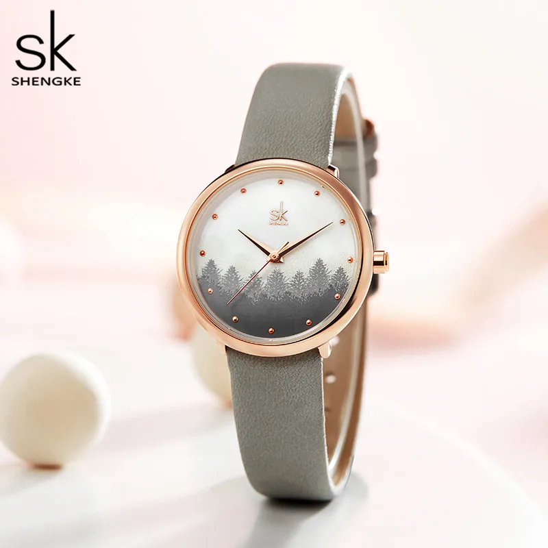 Elegant Ladies Watch Rosegold Small Watch Grey Leather Strap Mountain ...