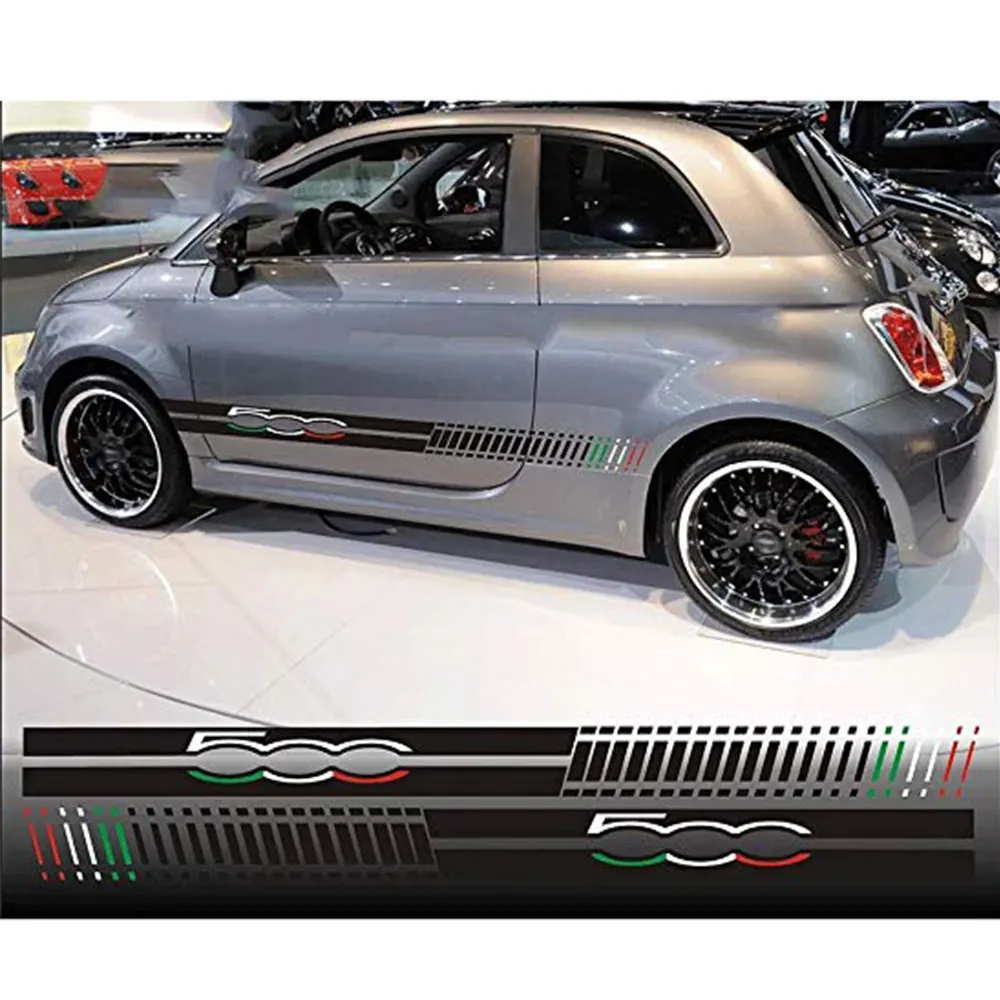 For-Fiat-500-Car-Side-Stripes-Graphics-Stickers-Decals-Auto-Pair-Racing ...