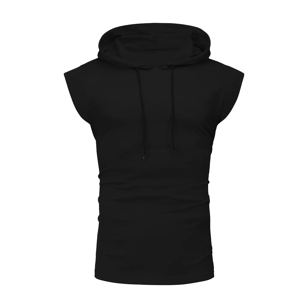 Sleeveless Mens Gym Workout Cotton Hooded Tank Top Mens Fitness