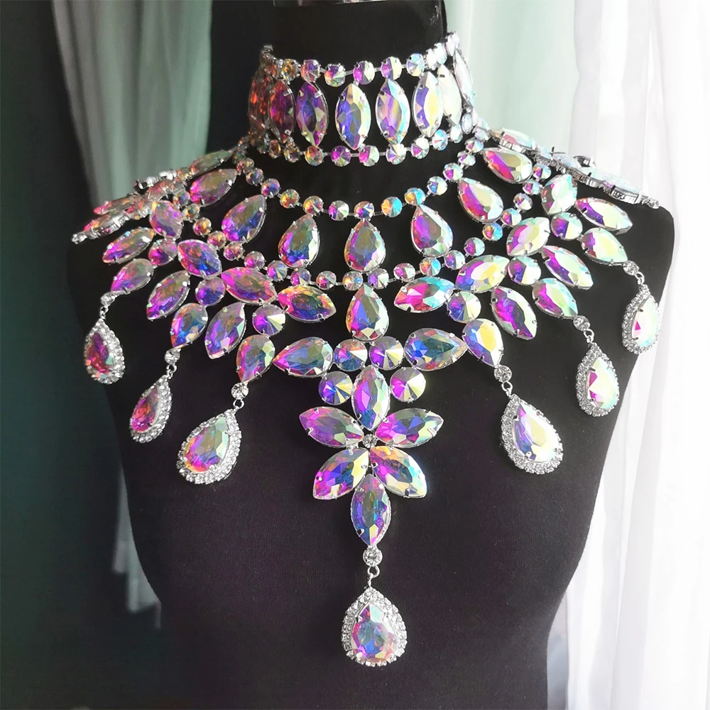 CuiEr 2pcs/Set Crystal AB Big Pendent Necklace Choker Drag Queen ...