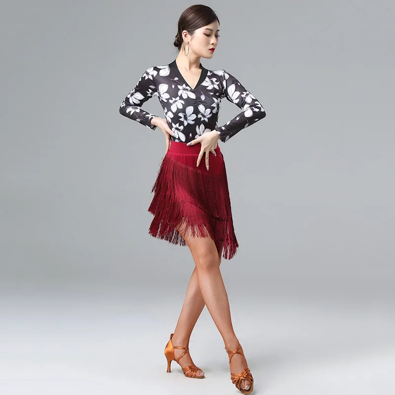 Ropa-de-baile-Latina-para-mujer-falda-con-flecos-ropa-de-pr-ctica-de ...