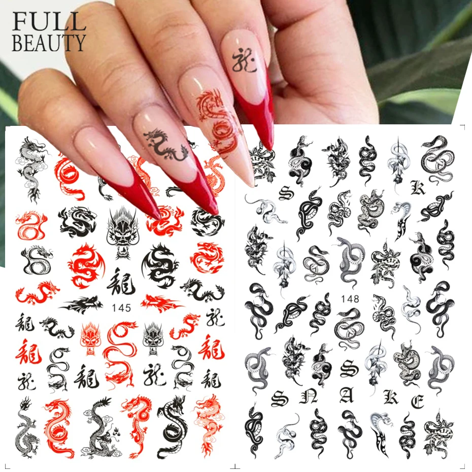 Dragon Snake Stickers For Nail 3D Black Gothic Style Self Adhesive ...