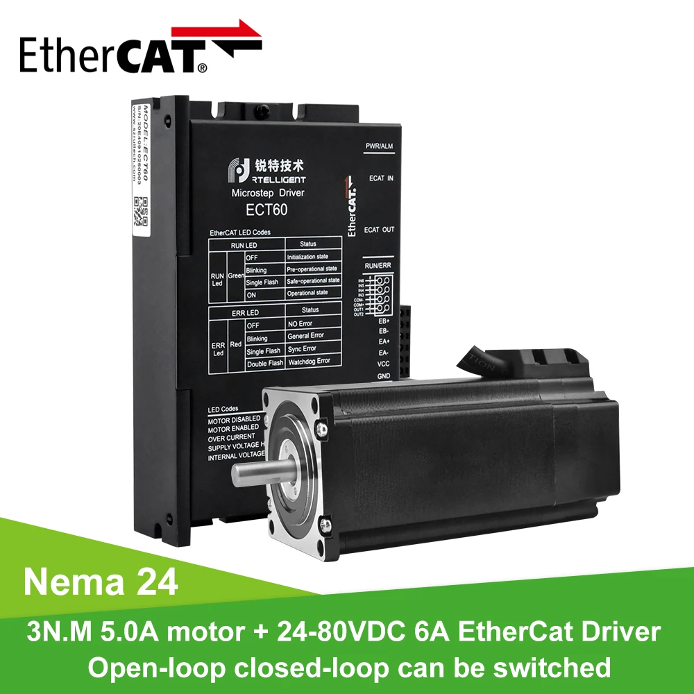 Rtelligent Nema 24 60AM30ED 3.0N.M 5.0A 2 Phase Closed Loop Stepper Motor with Ethercat Stepper ...