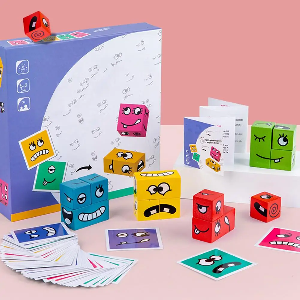 Wooden Expression Puzzles Building Block Magic Face Cube Montessori ...