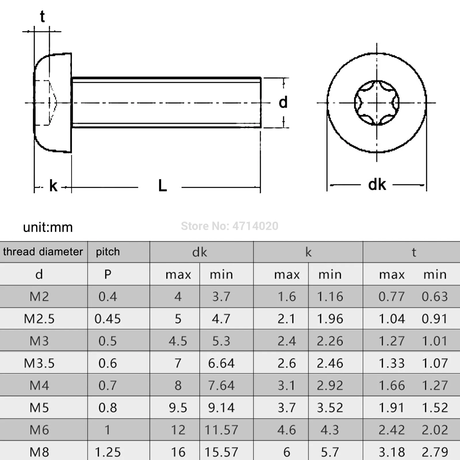 VIS,M2.5 50pcs-16mm--Vis à Six lobes Torx à tête fraisée plate, en acier inoxydable, 10-M1.6 M2 ...