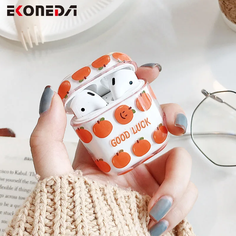 EKONEDA Cute Orange Fruit Protective Case For Airpods 2 Hard Plastic ...