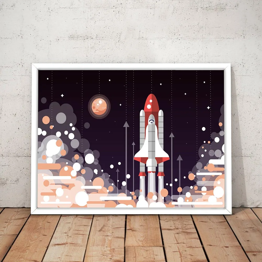 Drawing & Illustration Space Rocket Canvas Rocket Wall Art Flying ...