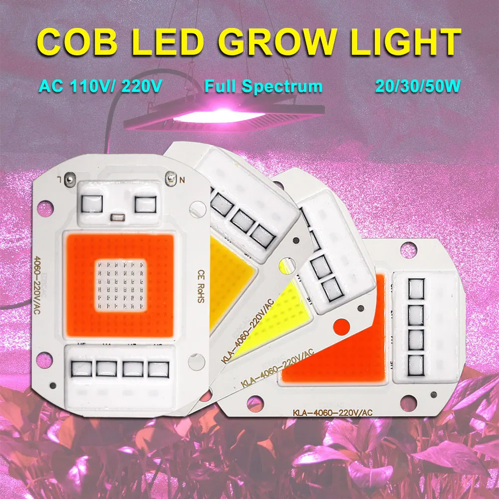 COOLEEON AC 220V driverless COB LED chip 20W 30W 50W warm cold white red blue full spectrum Cob ...